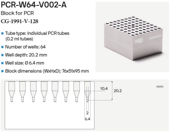 ECODRYBLOCK BLOCKS FOR 0.2ML PCR TUBES, STRIPS, PLATES, VELP- Chemglass ...